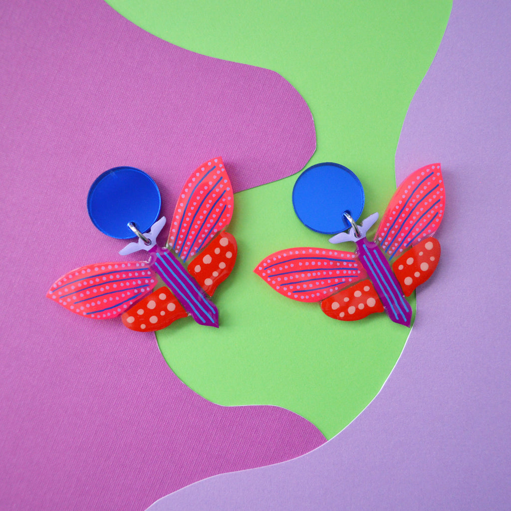 Purple and Red Geometric Butterfly Resin Earrings, Laser Cut Acrylic J ...